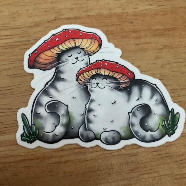 Cute Mushroom Cats Vinyl Sticker - Etsy