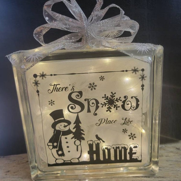There's Snow Place Like Home, Snowman, Christmas Sign, Glass Block ...