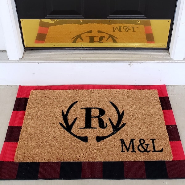 Antler Doormat, Custom Welcome Mat, Personalized Doormat, Monogram ...