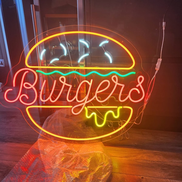 Burger Neon Sign Custom LED Dimmable Hamburger Neon Light up Sign Home ...