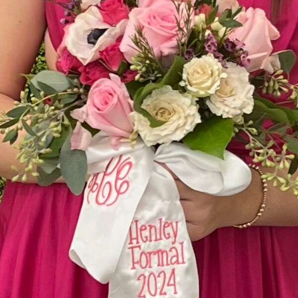 Prom Bouquet Ribbon, Preppy Prom Embroidered Ribbon, Wedding or Prom ...
