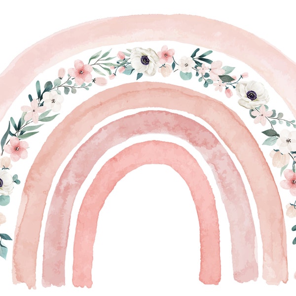 Boho Rainbow Floral Clipart Set, Boho Rainbow, Blush Dusty Pink, Pastel ...