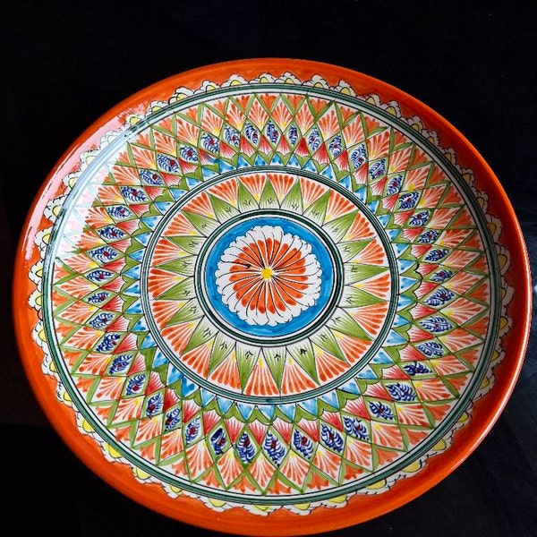 Uzbek Ceramics Ceramic Plate Hand-painted With Ikat Patterns ...