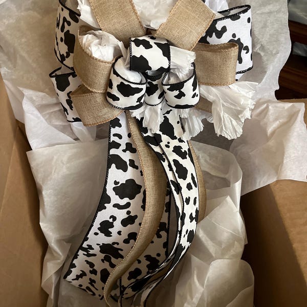 Cow Bow, Black and White Cow Bow, Cow Spots Bow, Black and White Bow ...
