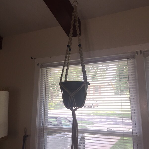 ENCHANTMENT Tan Macrame Plant Hanger With Wood Beads 4mm Braided Poly ...