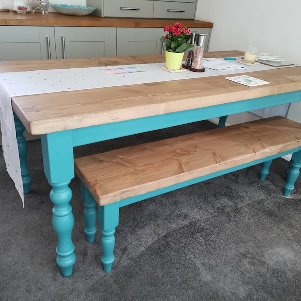 5ft Farmhouse Dining Table With Rustic Pine Wood Top and Bench, Made to ...