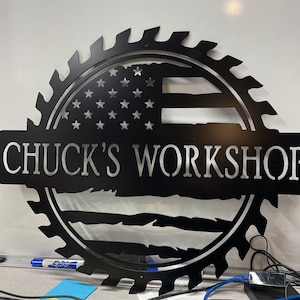 Custom American Flag Workshop Sign Metal Shop Sign Free Shipping Dad ...