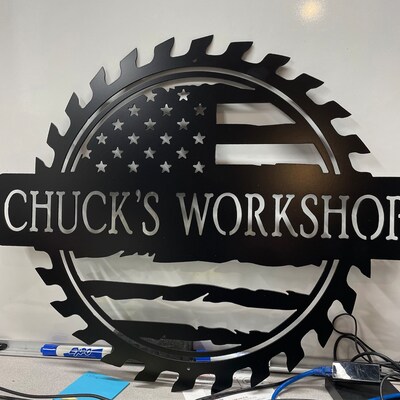 Custom American Flag Workshop Sign Metal Shop Sign Free Shipping Dad ...