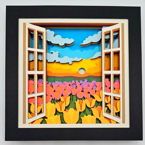 Tulip Field 3D Shadow Box Svg, Tulip Shadow Box, Tulip Field Light Box ...