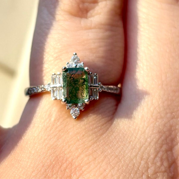 Sea Vintage Green Moss Agate Ring Sterling Silver Ring Natural Agate ...