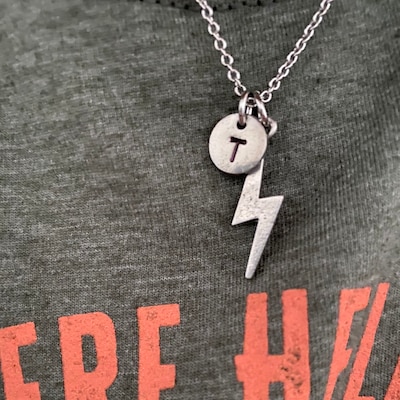 Lightning Bolt Necklace, Lightening Bolt, Antique Silver, Initial ...