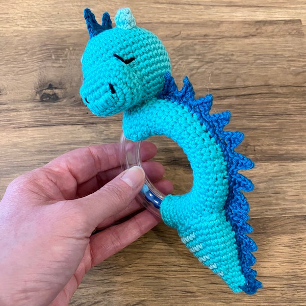 CROCHET PATTERN Dexter the Dragon Crochet Amigurumi Rattle Teether Ring ...
