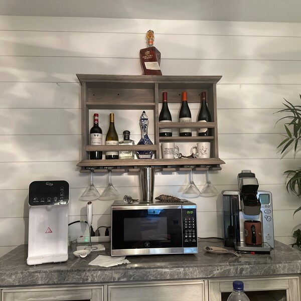Mini Bar, Red Mahogany Stain Wine Rack, 3'x2' Liquor Cabinet, Wall ...