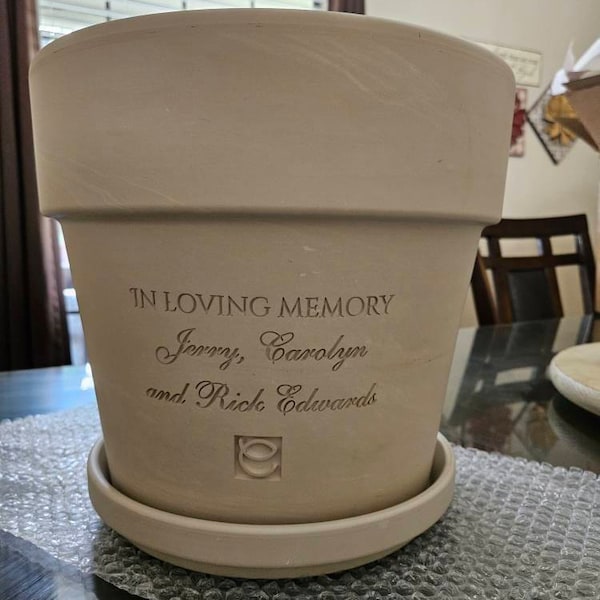 Engraved Memorial Flower Pot: Custom Carved Granite White Terracotta - Etsy