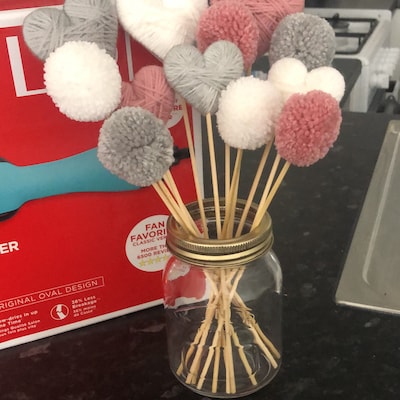 12 Pom Pom Flowers & Love Heart Wool Wrap Flowers Mustard and - Etsy Canada