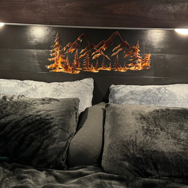 Copper Plated Metal Art Scene - Trees and Mountains - Etsy