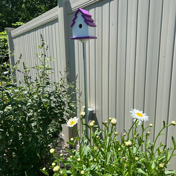 Traditional Recycled Poly Lumber Birdhouse, White With Purple Roof - Etsy