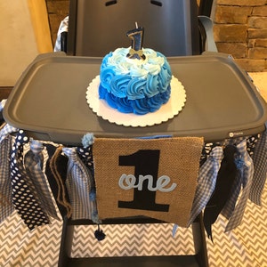 Blue Birthday Banner High Chair Highchair Blue Navy Light Blue - Etsy