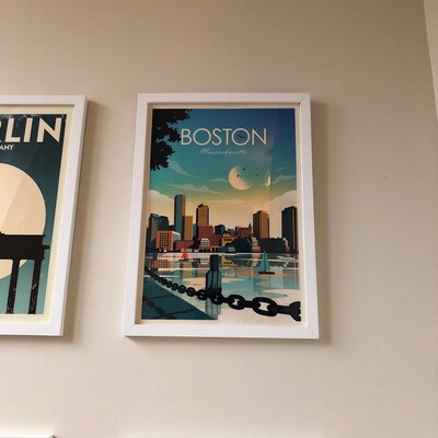 Boston Travel Print Featuring Boston Massachusetts Skyline, Art Print ...