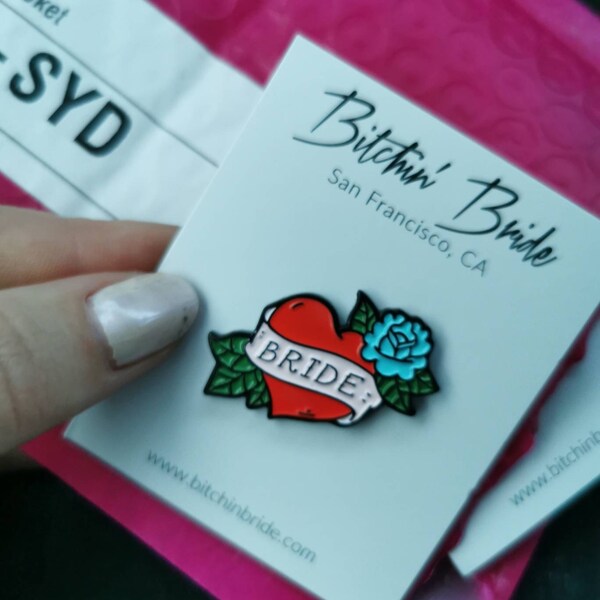 Bride Enamel Pin | Bachelorette Pins, Bridesmaid Pin, Vintage Tattoo ...