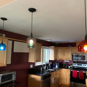Set of Four Blown Glass Pendant Lights for Kitchen Island, Ceiling ...