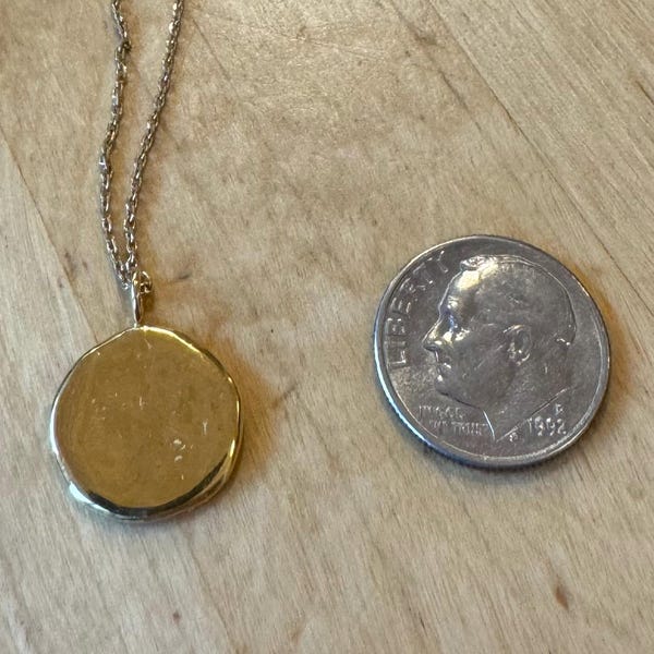 18k Solid Gold Necklace • 1,5 Cm Hammered Necklace Round Disc • Coin ...