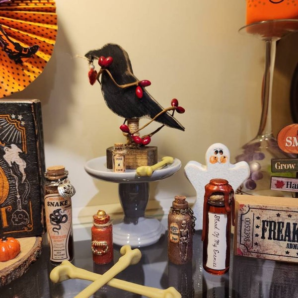 Halloween Altered Art Mixed Media Small Potion Bottles Apothecary Witch ...