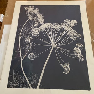 Cyanotype Botanical Print Pressed Flower on Blue Background | Etsy