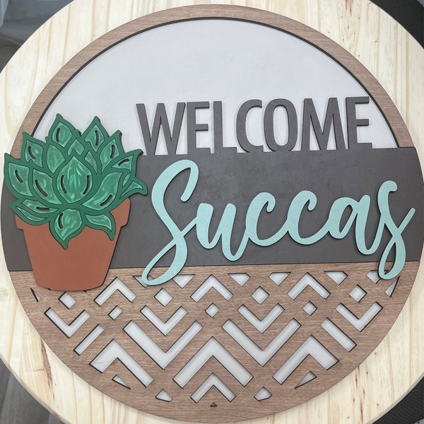 Welcome Succas Sign, Welcome Sign SVG, Boho Door Decor SVG, Succulent ...