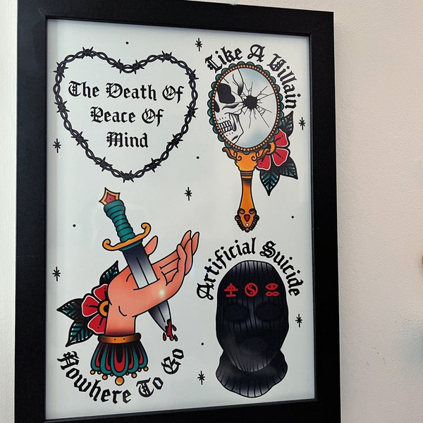 Horror Traditional Tattoo Flash Sheet Print Tattoo Flash Horror Movies ...