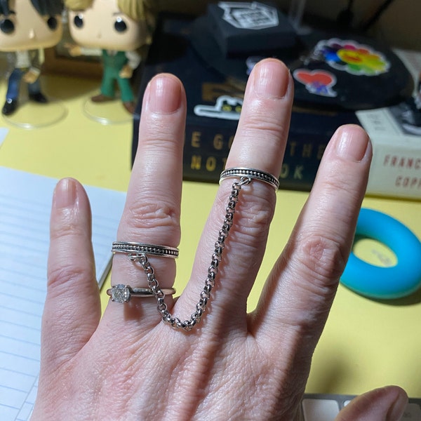 Silver Joined Chain Double Finger Rings, Connected Single Chain Band ...
