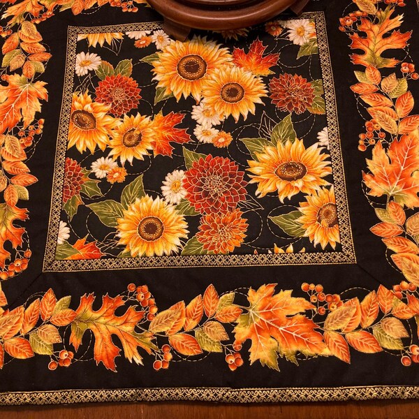 Fall Quilted Table Topper, Thanksgiving, 16.75 X 16.5 Pumpkins, Leaves ...