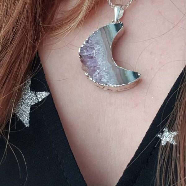 Moon Necklace, Amethyst Necklace, Celestial Jewelry, Moon Phase ...