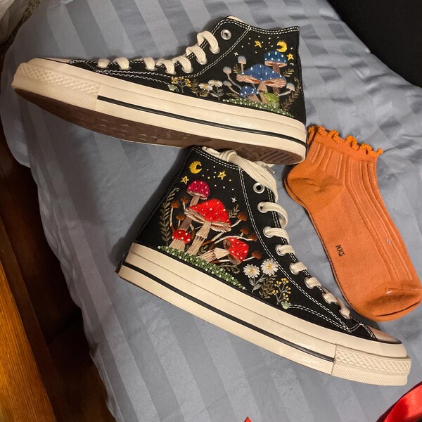 Embroidered Converse Mushroom and Frog, Converse High Tops Chuck Taylor ...