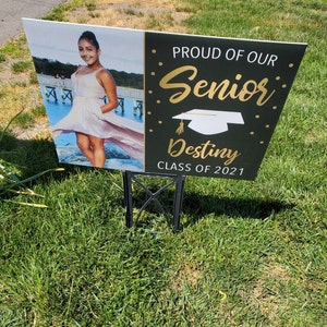 Senior Yard Sign, Graduation Yard Sign, Gold Graduation Sign, Photo ...