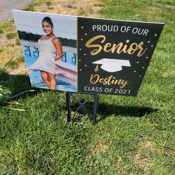 Senior Yard Sign, Graduation Yard Sign, Gold Graduation Sign, Photo ...