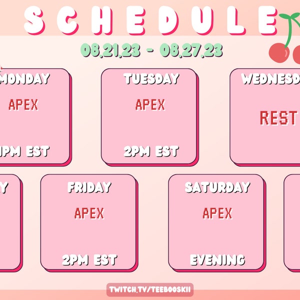 Aesthetic Pink Red Cherry Twitch Youtube Stream Schedule Template ...