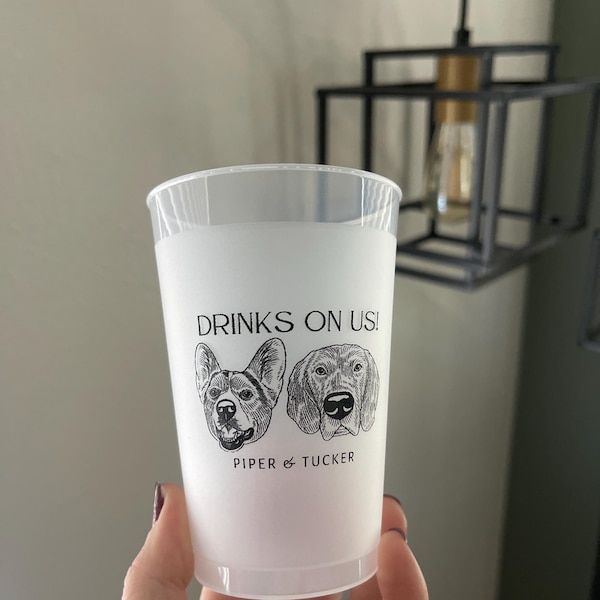 Custom Pet Portrait Wedding Frosted Cups, Custom Pet Illustration ...