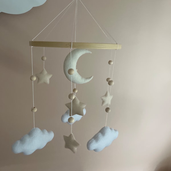 Hot Air Balloon Baby Mobile: Moon Stars Clouds Cot Mobile, Neutral ...