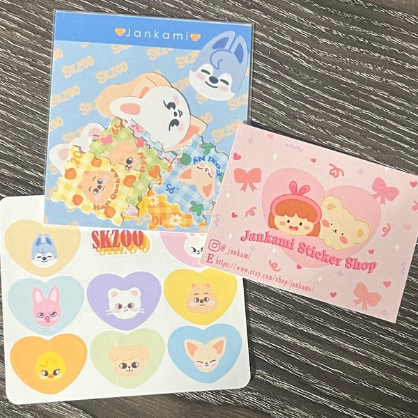 Stray Kids SZKOO Sticker Flakes 16 Flakes & SKZOO Heart Sticker Sheet k ...