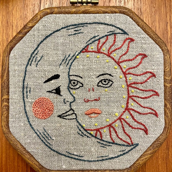 Digital PDF pattern Crescent Moon and Sun Hand Embroidery Pattern PDF ...