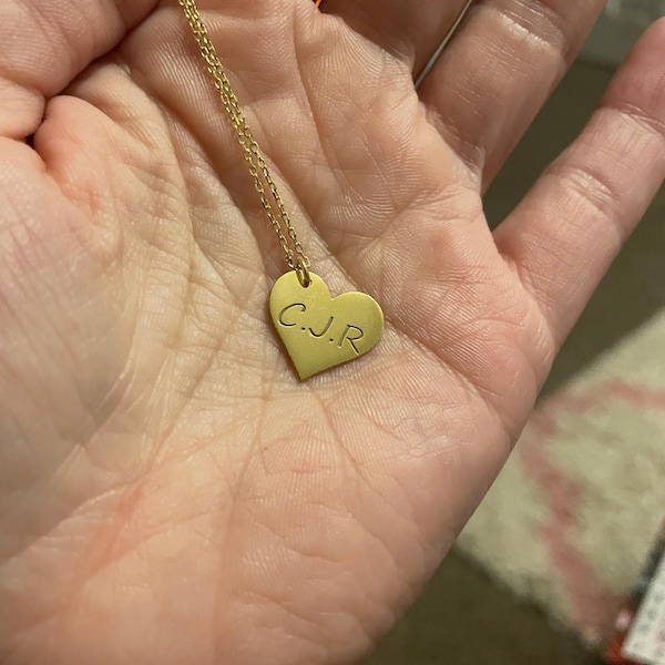 Engraved Heart Necklace, Heart and Letter Necklace, Minimalist Necklace ...