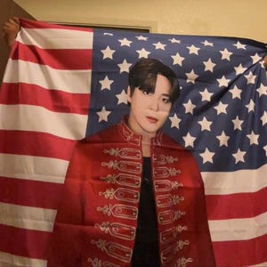 BTS Suga Long Hair Photo Flag Banner, Agust D Suga American Flag ...