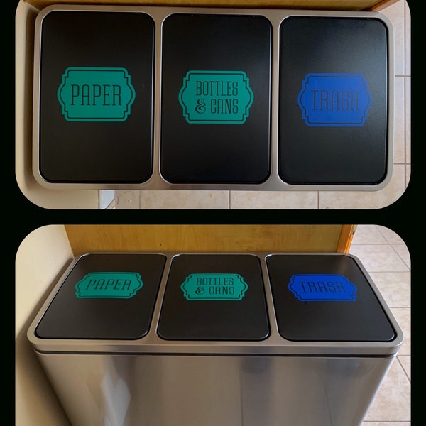 Recycle Bottles and Cans Decal, Computer Cut Vinyl Decal, Trash Barrel ...