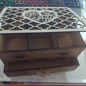 Laser Cut Chest of Drawers Jewelry Box, Wooden Gift Box, Laser Cut ...