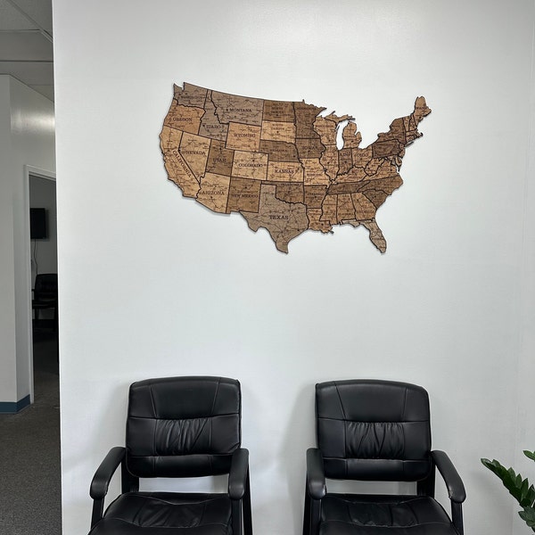 USA Travel Map Apartment Decor Gift US Wooden Wall Map USA Map Wood Map ...