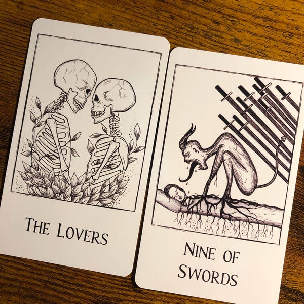 Black Line Tarot Cards by Agni Prasada Burning, Macabre Tarot Deck - Etsy