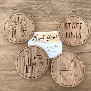 Natural Oak Wood Restroom Sign, Wooden Door Plate, Male and Female ...