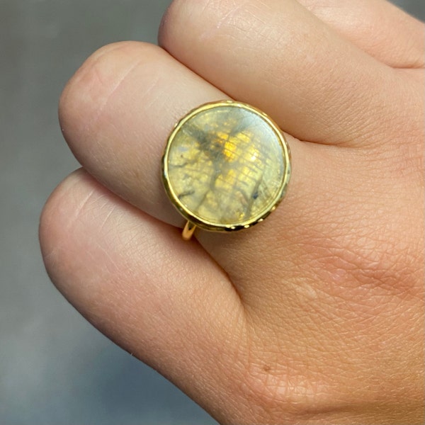 Round Disc Ring Gold Filled Circle Hammered Geometric Circular - Etsy