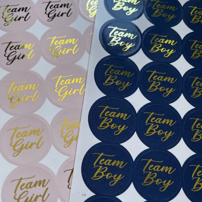 Baby Gender Reveal Foiled Stickers Team Boy/team Girl Labels - Etsy